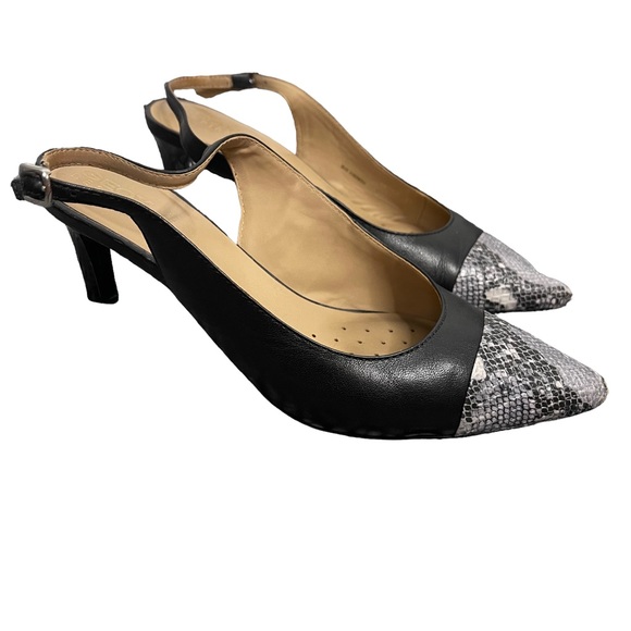 Geox | Shoes | Geox D829ce Slingback Leather Pump Heels Black Snakeskin ...
